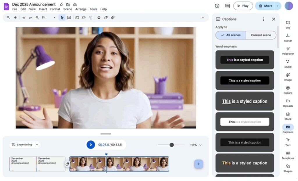 Google Vids Adds TikTok-Style Animated Captions